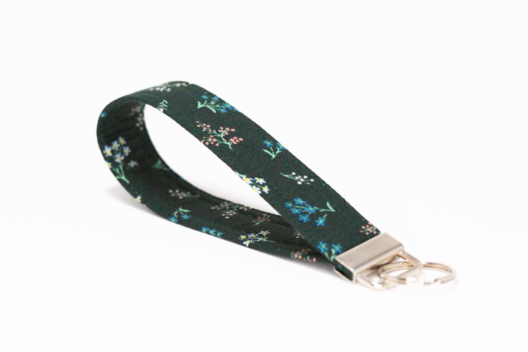 Rifle Paper Co. Floral on Dark Green Key Fob, 100% Cotton Fabric, Key ...