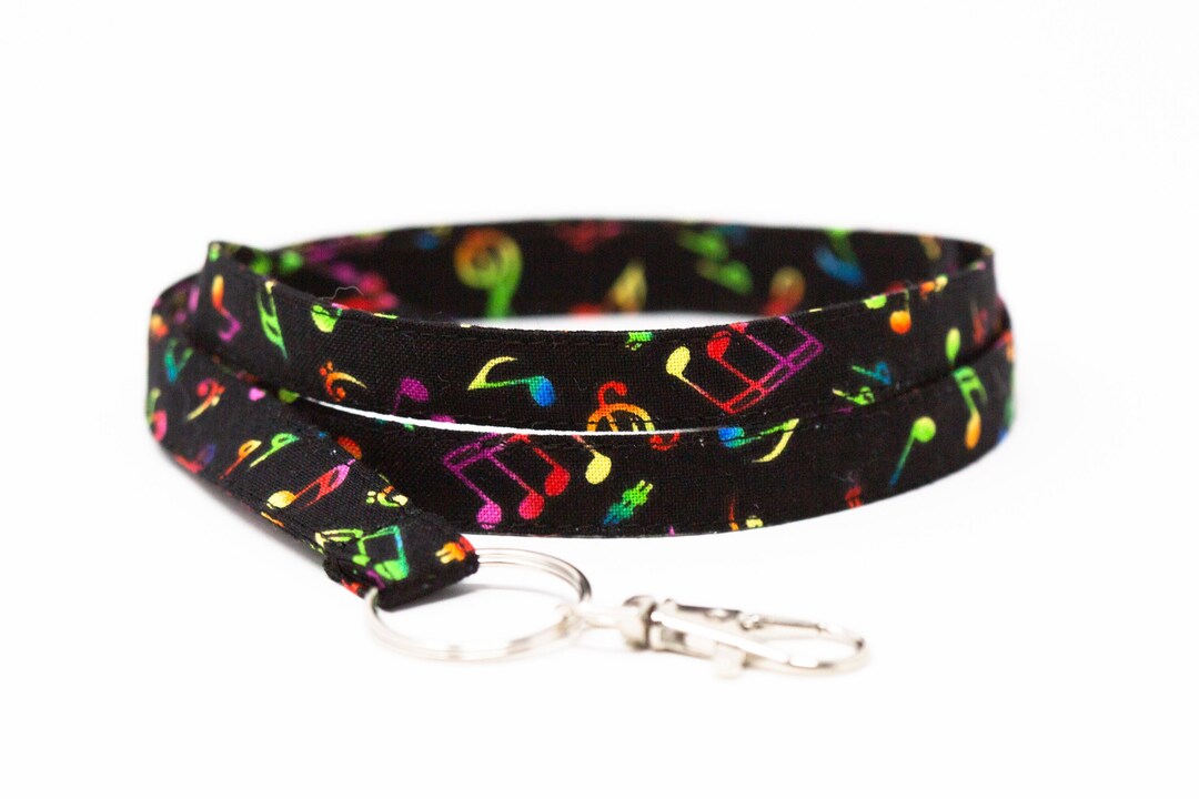 Rainbow Music Notes Lanyard: Black Cotton Fabric ID Badge Holder - Etsy
