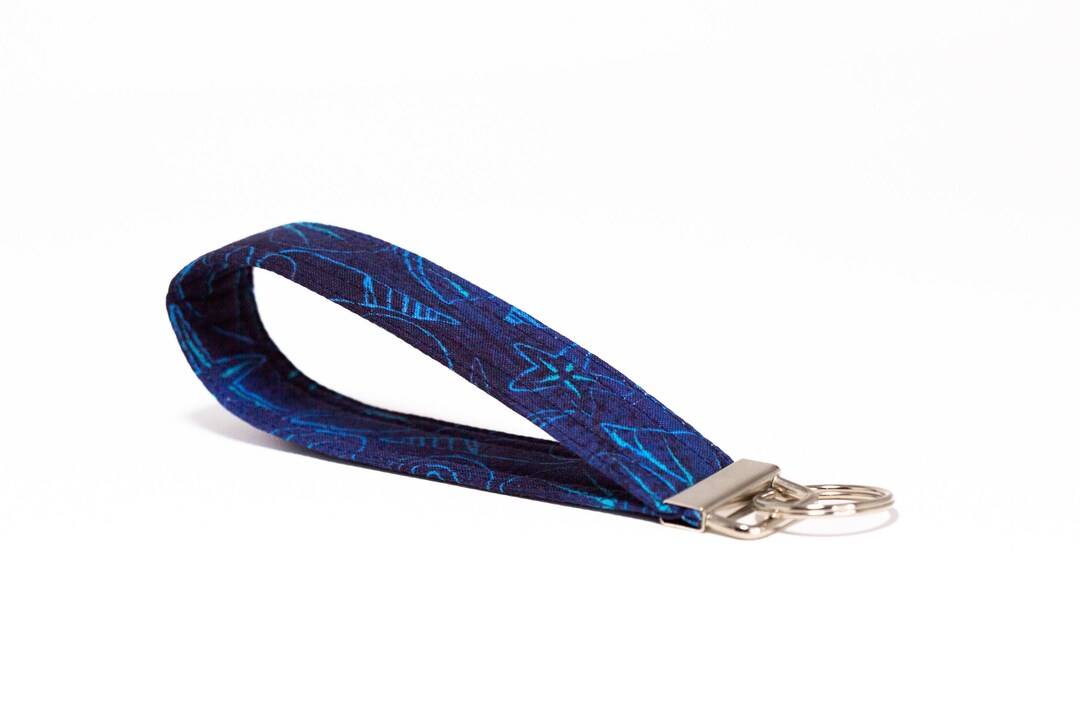 Ocean Key Fob in Navy, 100% Cotton Fabric, Key Holder, Wristlet ...