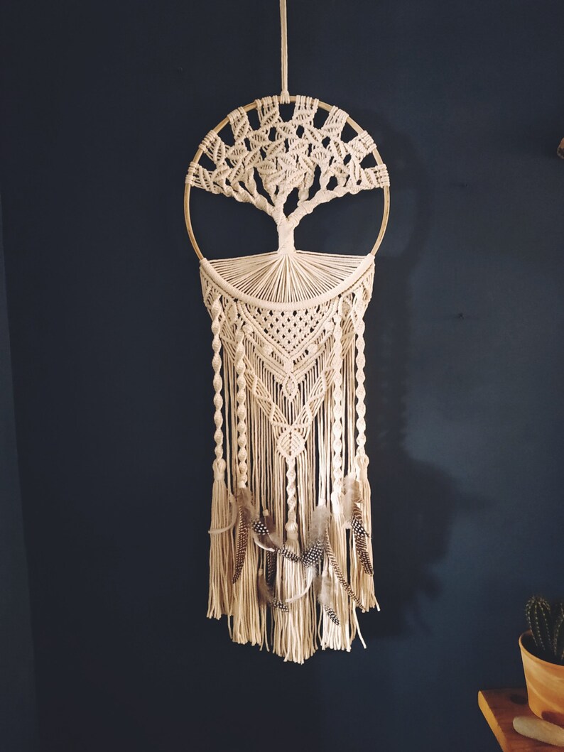 Gorgeous MACRAMÉ Dream Catcher Tree of Life Feathers Wall - Etsy