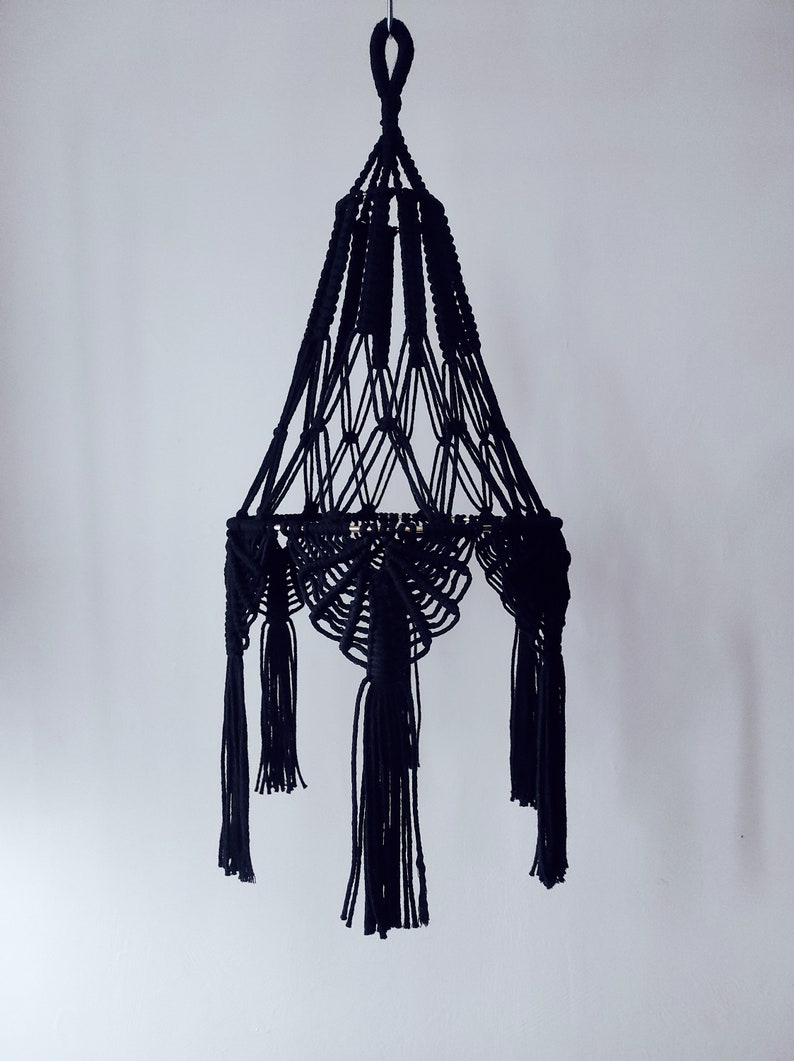Eclectic Black Gothic Macrame Lamp Shade Boudoir Unique Fiberart - Etsy