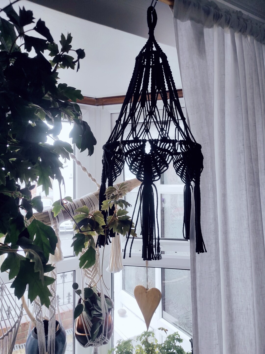 Eclectic Black Gothic Macrame Lamp Shade Boudoir Unique Fiberart - Etsy