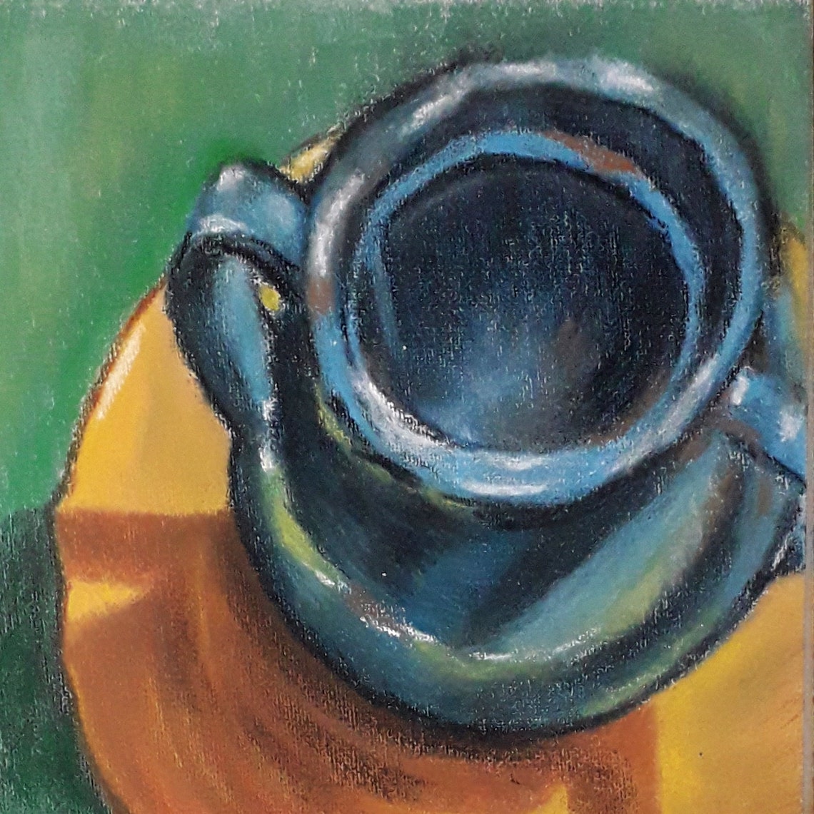 Blue Pot Original Painting Pastels Canvas Wall Art Blue Small Pot ...