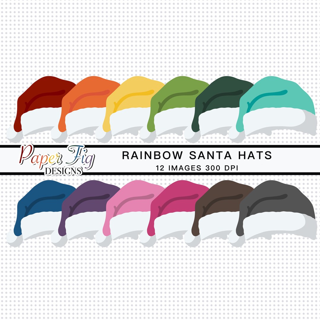 Rainbow Santa Hats Clip Art - 12 Images 300 Dpi - Etsy