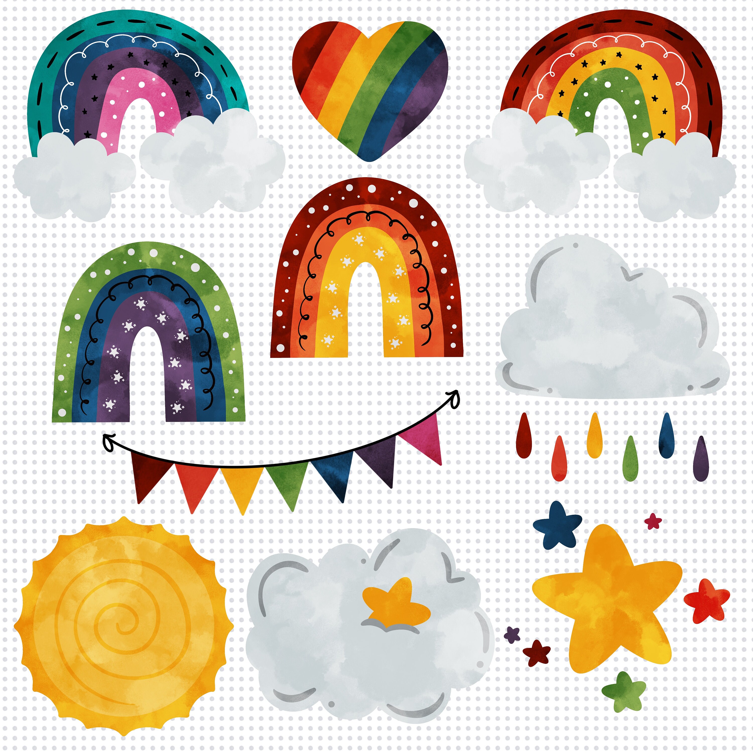 Cute Rainbow Clip Art - 12 Images 300 Dpi - Etsy
