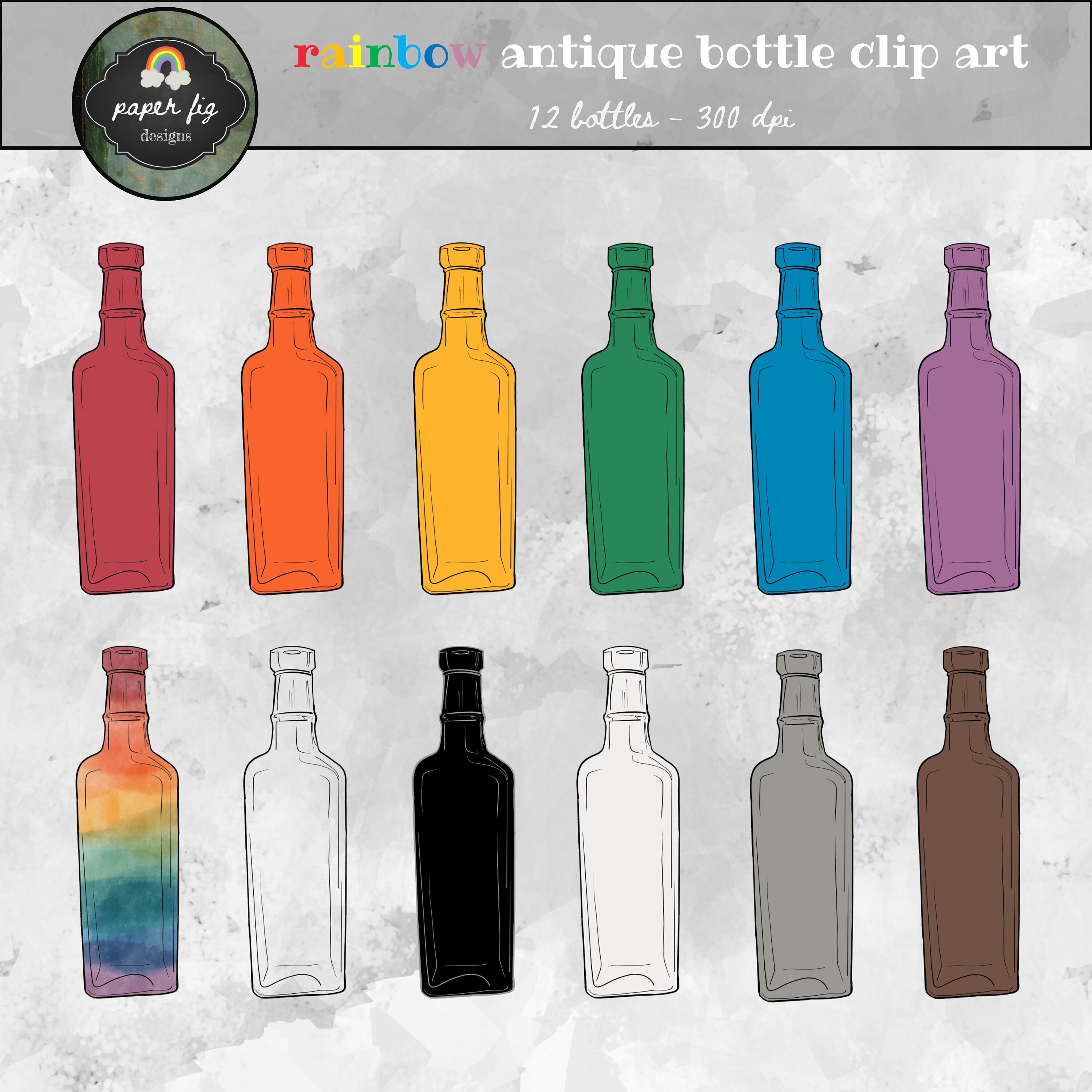 Hand-drawn Antique Bottle Clip Art - 12 PNG Images - Etsy