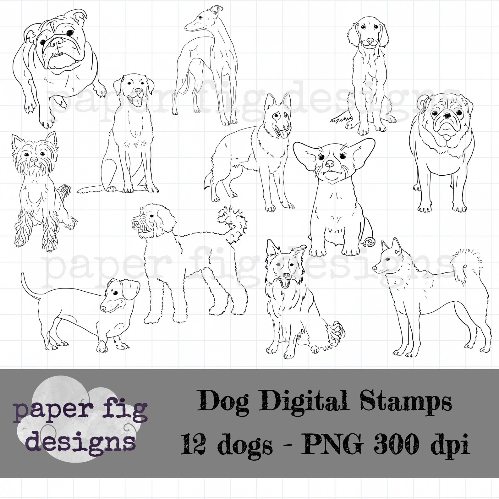 Dog Digital Stamps - 12 Dog Pngs 300 Dpi - Etsy