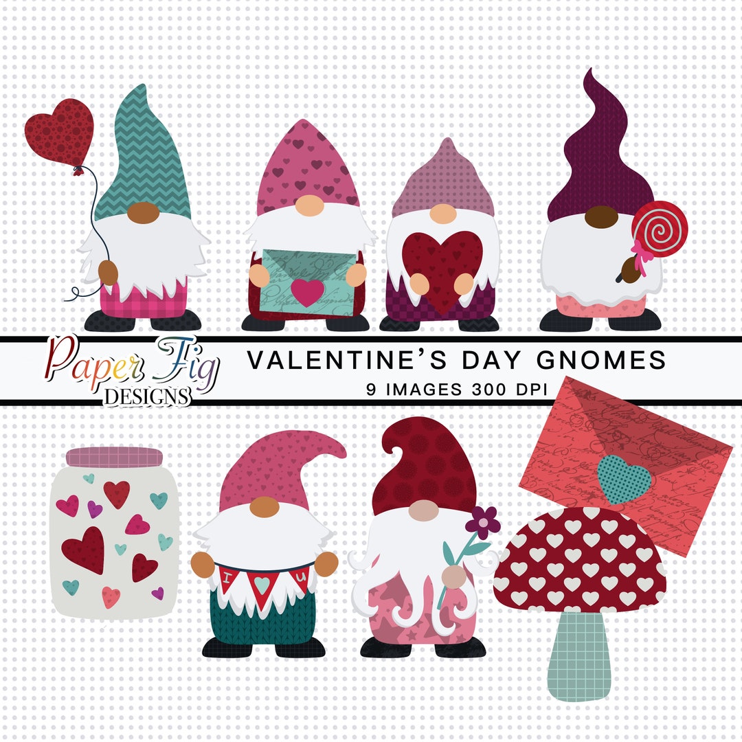 Valentine’s Day Gnomes Clipart - 9 Images 300 Dpi - Etsy