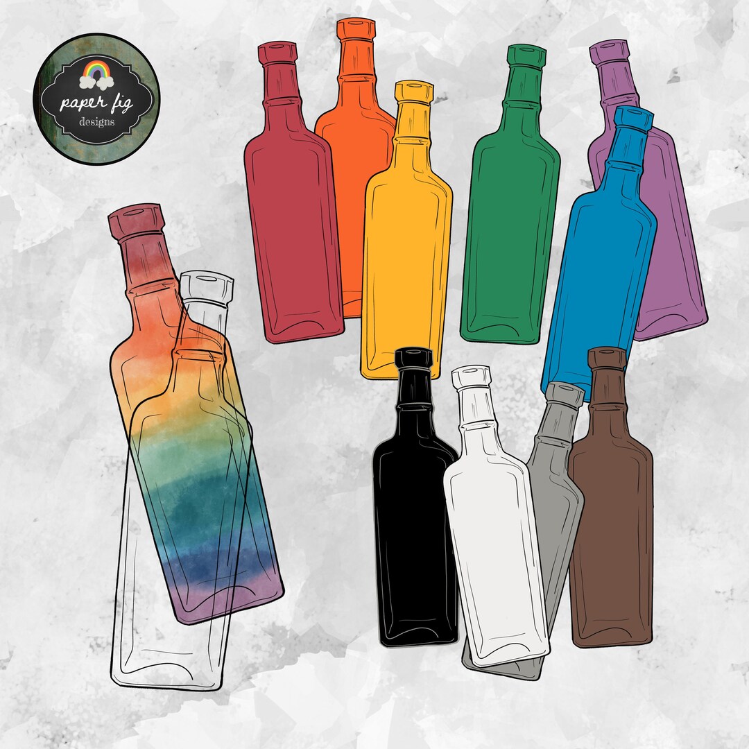 Hand-drawn Antique Bottle Clip Art - 12 PNG Images - Etsy