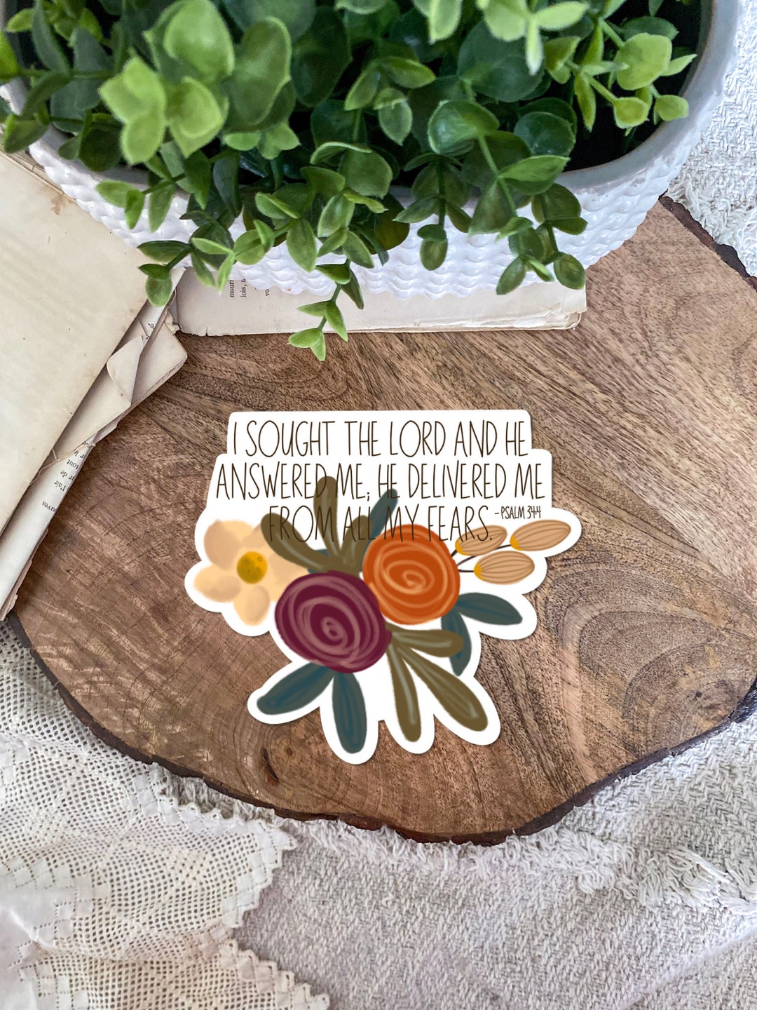 Psalm 34 4 Sticker Floral Sticker Christian Sticker Laptop - Etsy