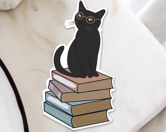 Cat and Books Stickers - Etsy