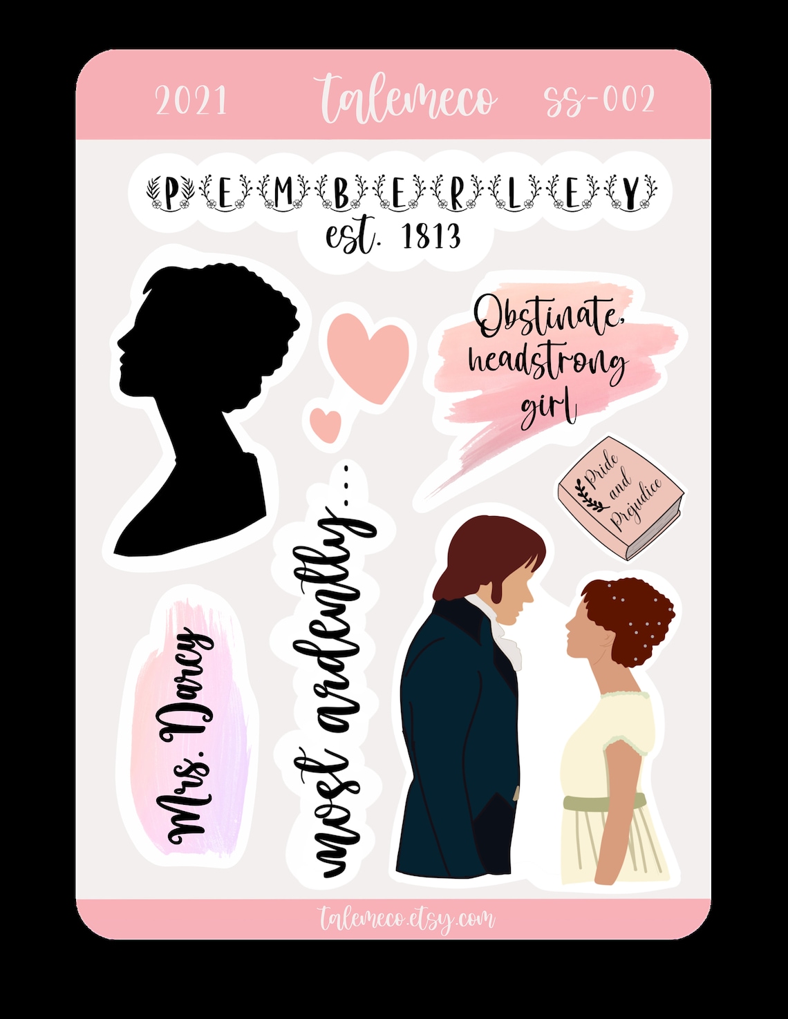 Pride and Prejudice Stickers Jane Austen Stickers Obstinate - Etsy.de