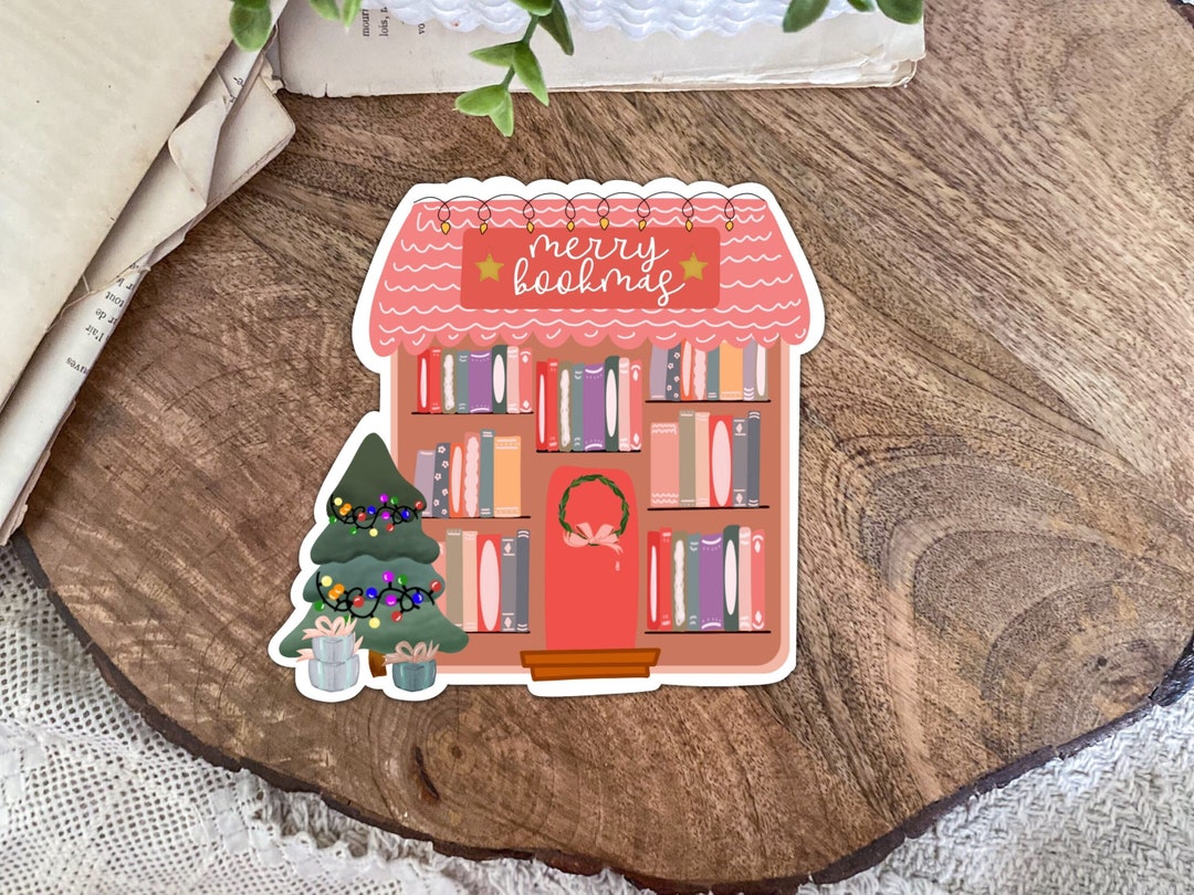 Merry Bookmas Sticker, Bookstore Sticker, Library Christmas Book Stack ...
