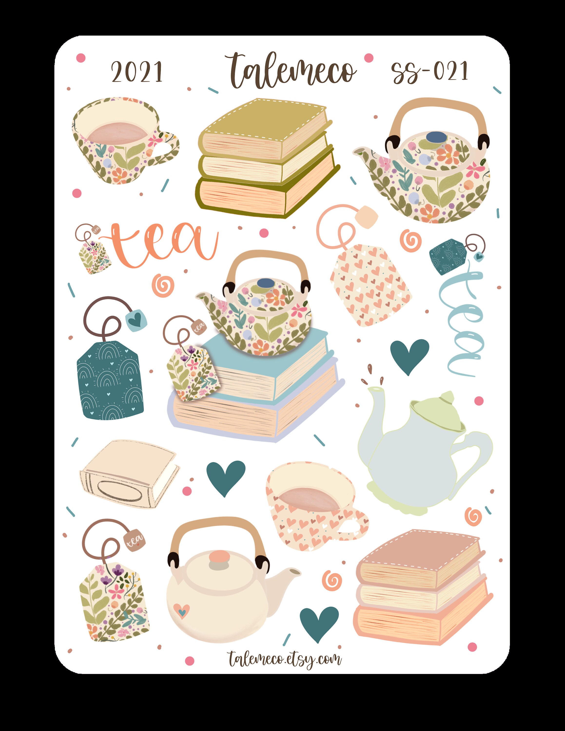Tea Stickers Tea Time Tea Bag Sticker Tea and Books Book - Etsy