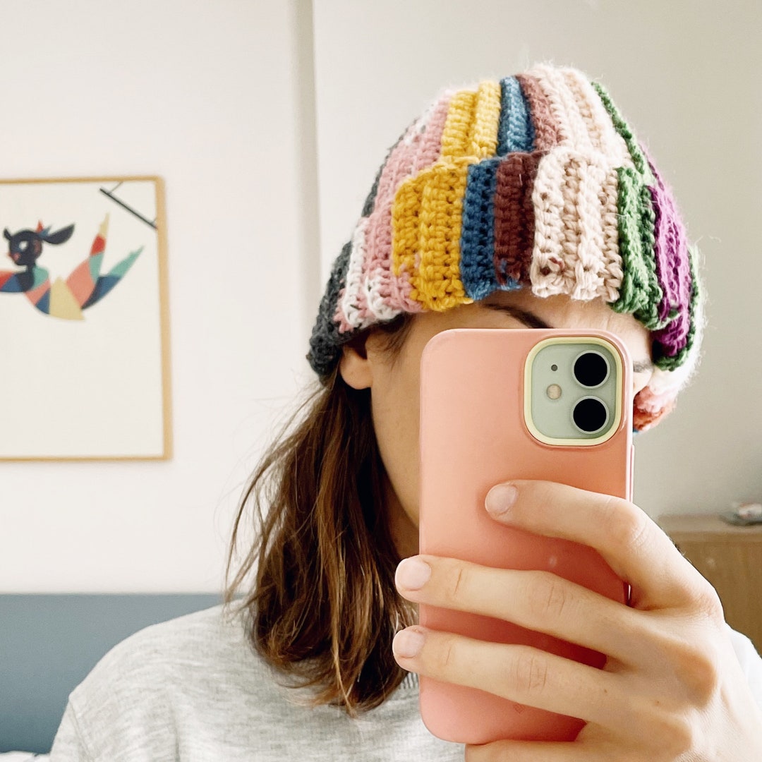 Upcycled Crochet Striped Scrap Beanie - Etsy