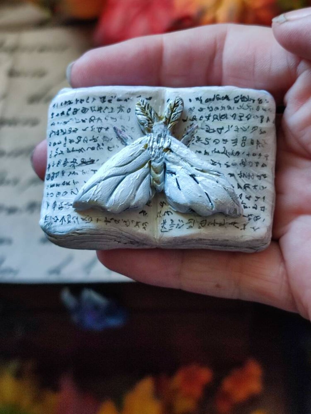 Large White Moth Emerging From Book Grimoire Pin Book Pin - Etsy