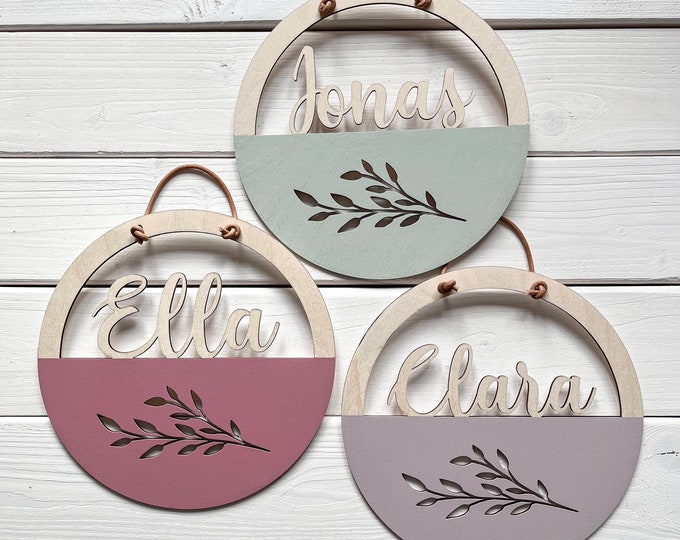Name Tag in Color With Twigs | Door Sign | Nursery | Baby Room - Etsy