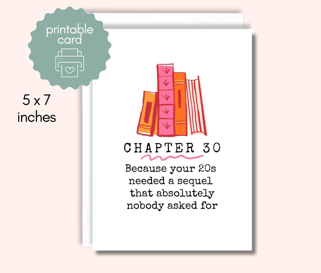 Printable 30th Birthday Card, Funny Digital Download Card, Chapter 30 ...