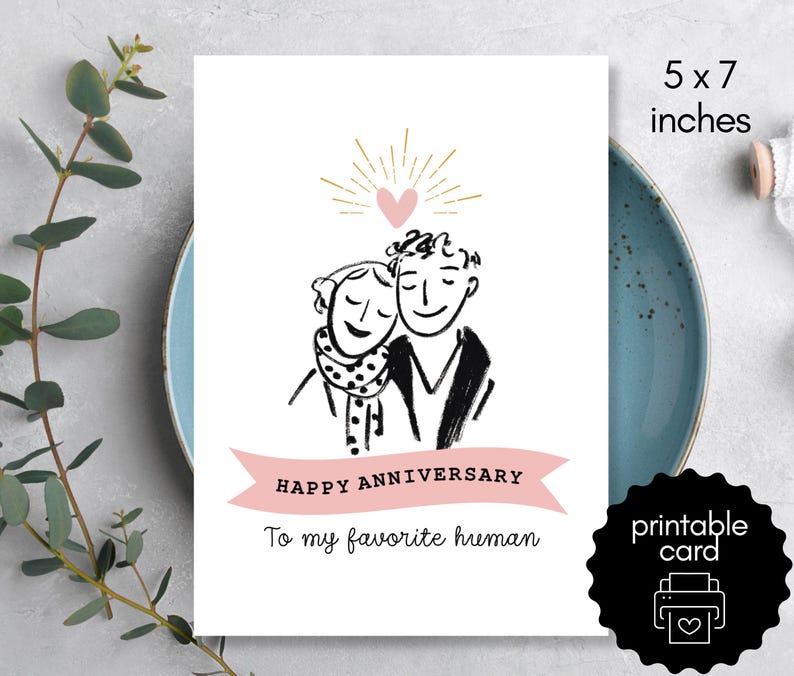 Happy Anniversary to My Favorite Human Printable Card | Cute Couple ...