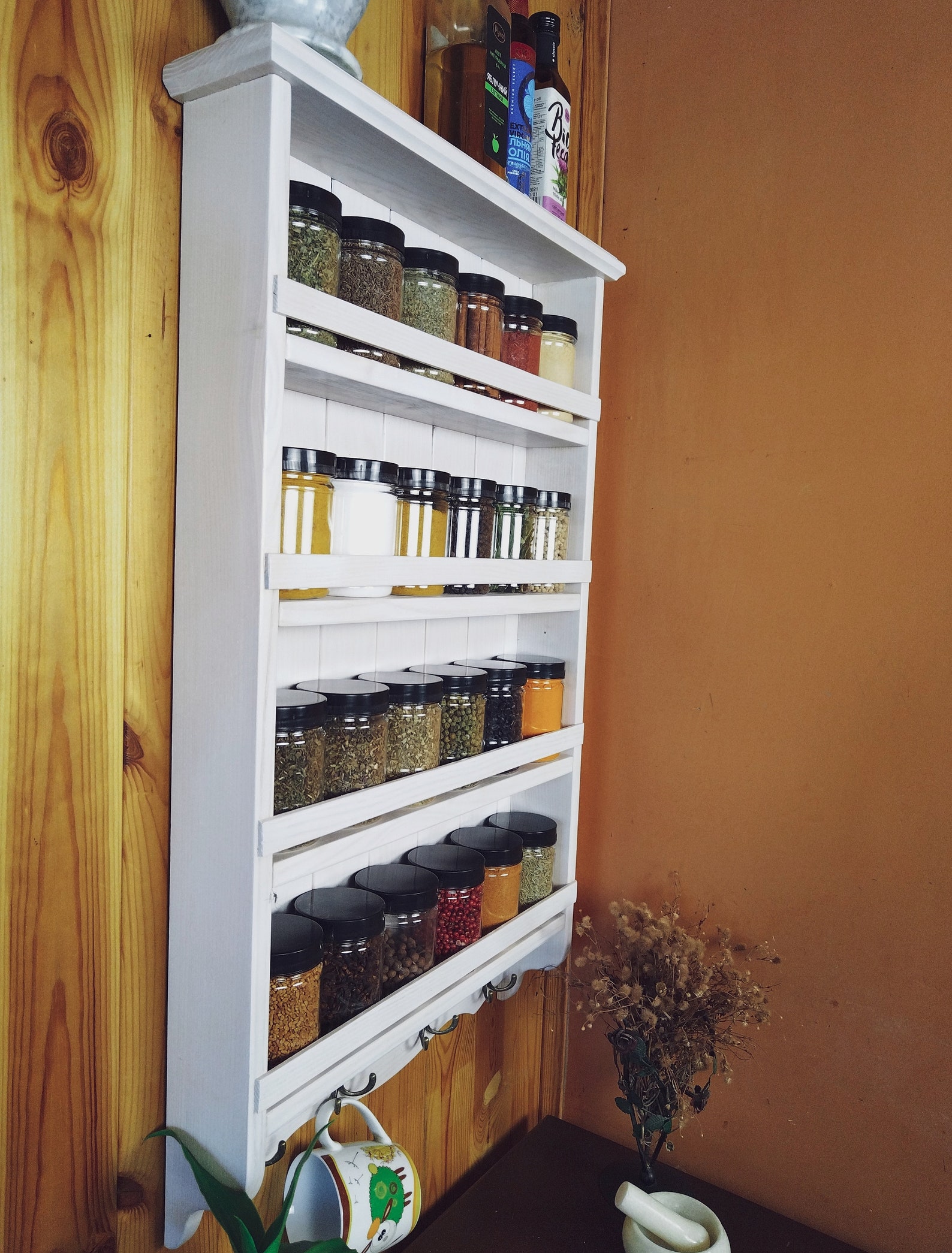 Spice Rack, Large Spice Rack, Coffee Mug Rack, Farmhouse Spice ...