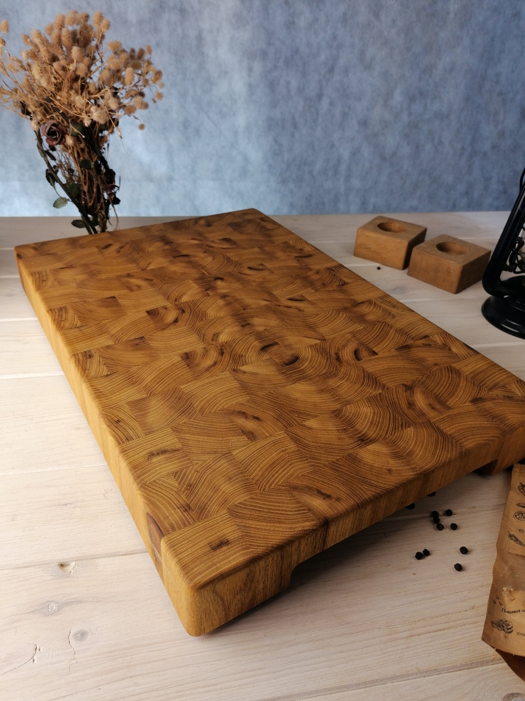 Wood Cutting Board Large Cutting Board With Rubberized Feet Custom End Grain Wood Cutting Board Butcher Block With Handles Acacia Wood Etsy UK