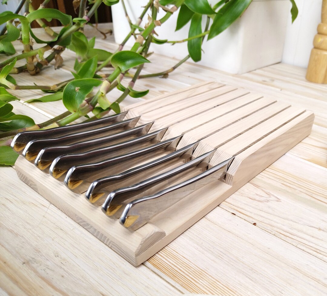 Knife Block in Drawer, Drawer Knife Block, 8 Slots Wood Knife Holder ...