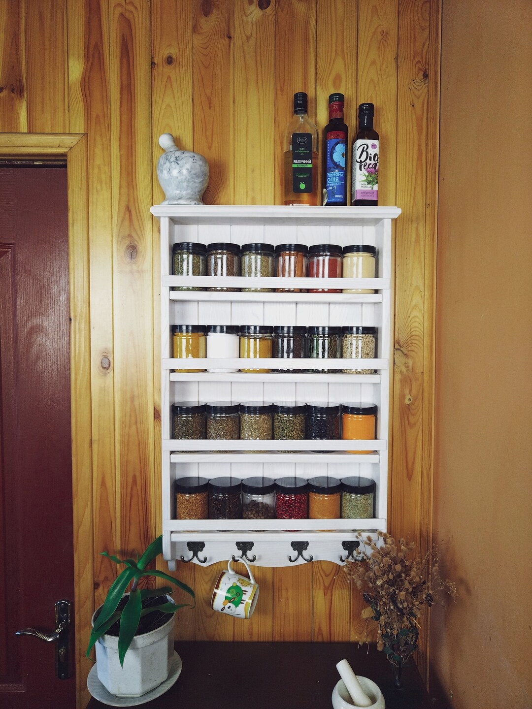 Spice Rack, Large Spice Rack, Coffee Mug Rack, Farmhouse Spice ...