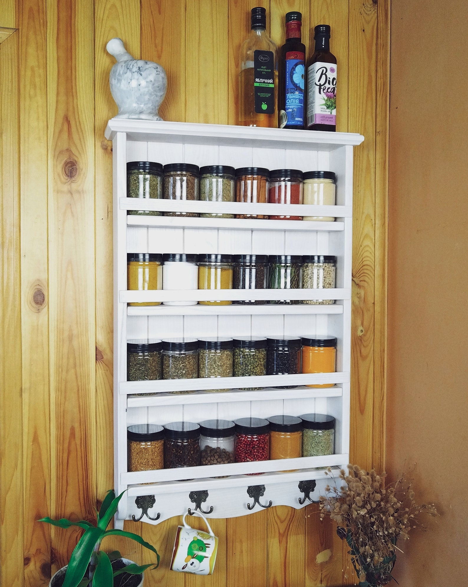 Spice Rack, Large Spice Rack, Coffee Mug Rack, Farmhouse Spice ...