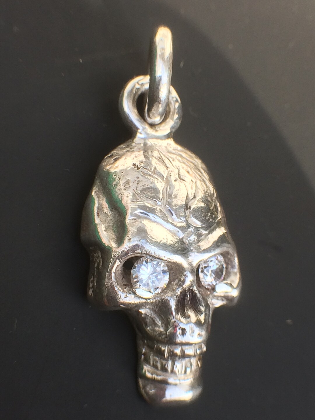 Medium Size Solid Silver Skull, Hand Cast and Engraved With Gold Tooth ...