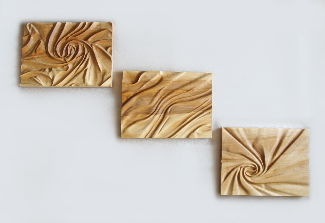 Set of 3 Wood Bas Relief Sculptures for Wall Decor,modern Wood Wall Art ...