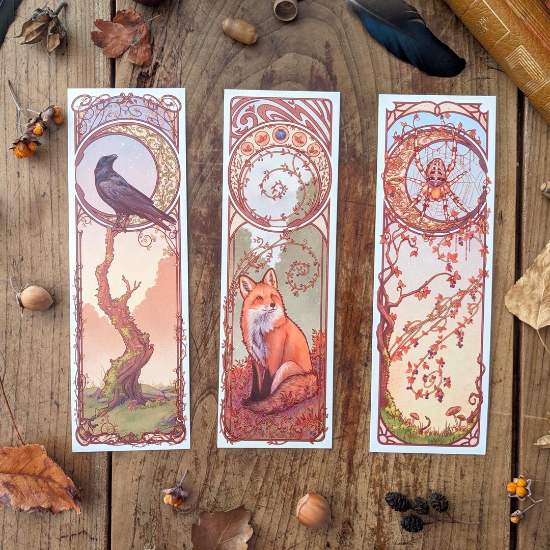 Illustrated Bookmarks, Art Nouveau, Autumn - Etsy