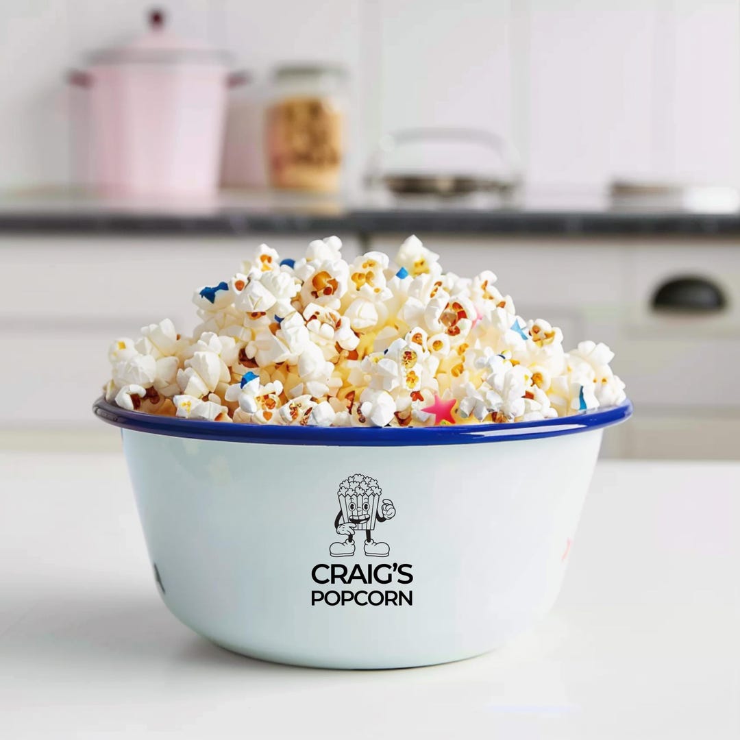 Personalised Popcorn Enamel Snack Bowl - Retro Movie Lover Gift ...