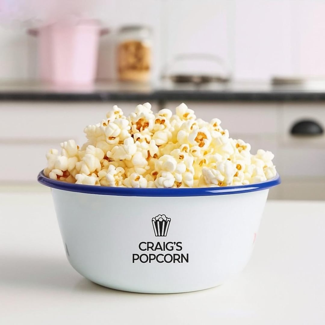 Personalized Enamel Popcorn Bowl: Retro Movie Night Snack Bowl - Etsy