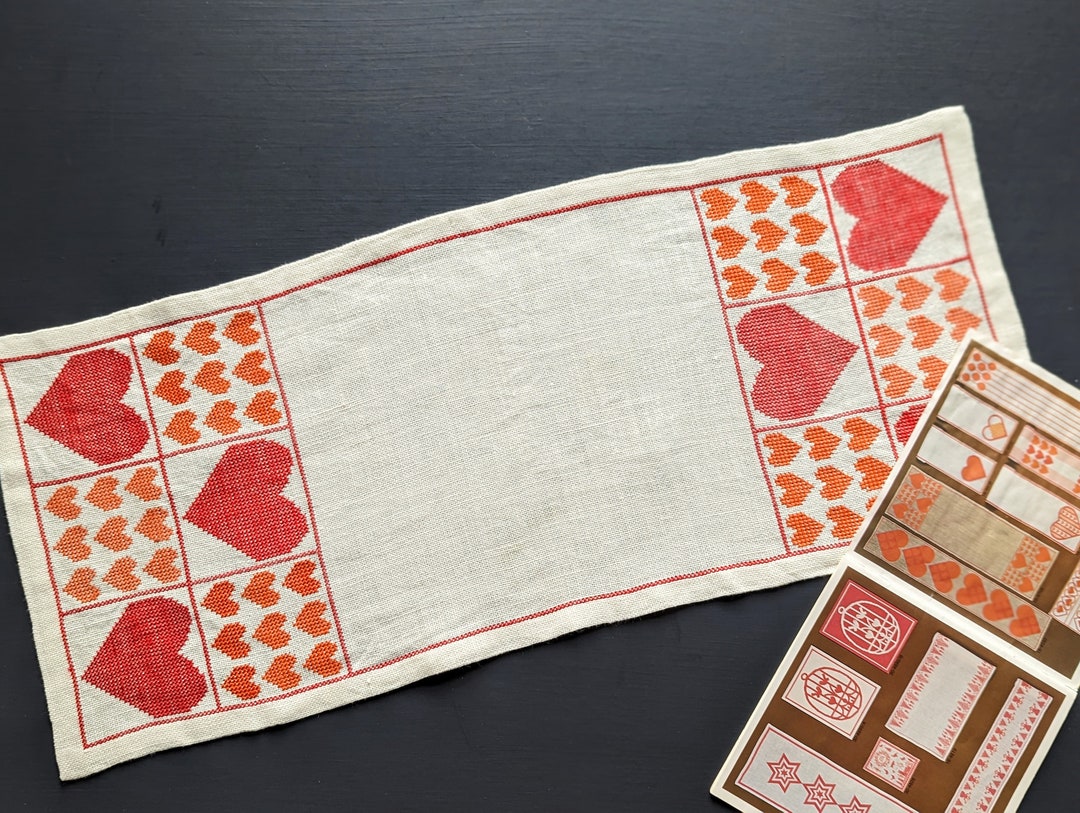 70s Danish Handmade Table Runner With Christmas Hearts, Design ...