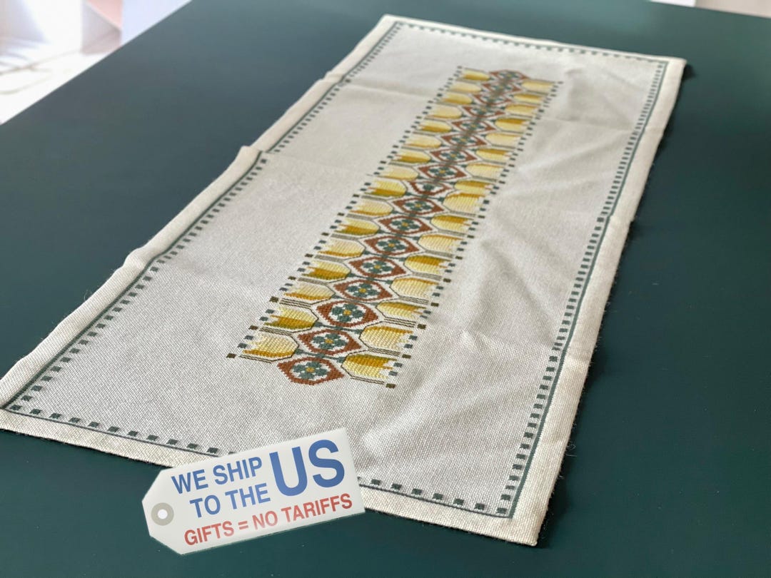 Vintage Cross Stitch Table Runner With 70s BOHO Pattern. Handmade Table ...
