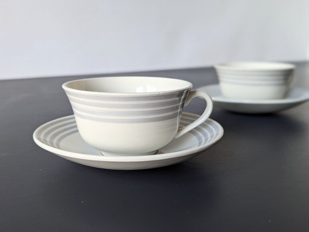 GREY LINES (grå Rånder) by Wilhelm Kåge 1940s. Cup & Saucer Produced by ...