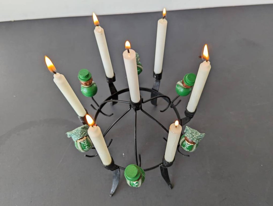 70s Swedish Traditional Candle Holder With Wooden Figurines. 7 Armed ...