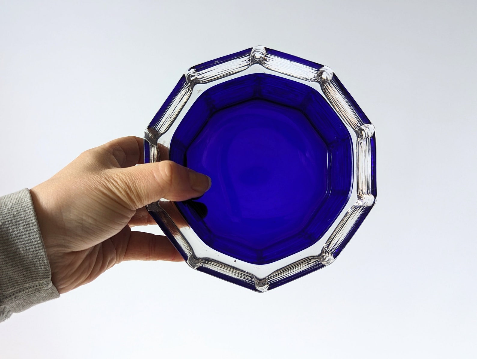 1970s Thick Glass Bowl - Layered Blue & Clear Bowl / Ashtray. Decagon ...