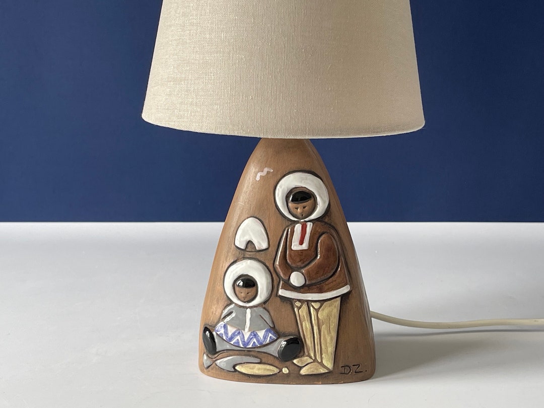 Artistic 60s Swedish Table Lamp With Eskimoes / Inuit People. Designed ...