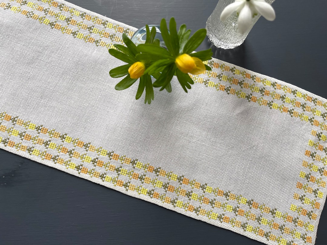 1-cross Stitch Table Runner for Easter / Spring With Flower Border ...
