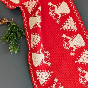 Danish Handmade Red Table Runner With Christmas Angels and Trees. Cross ...