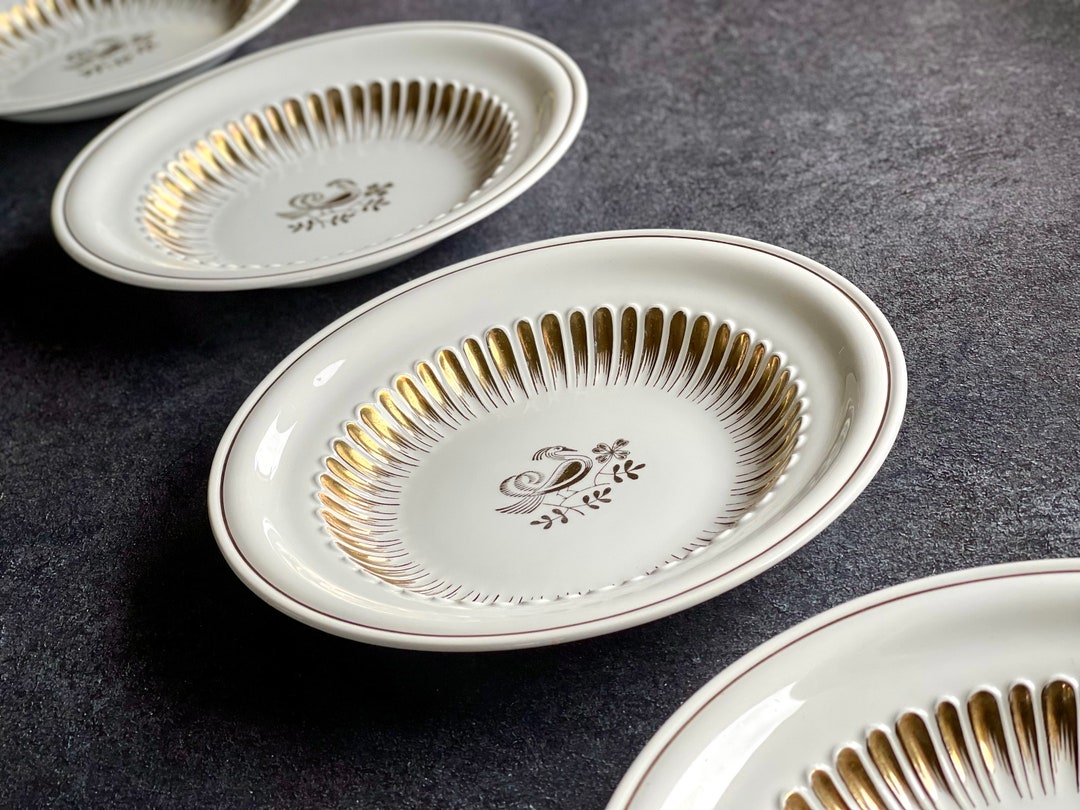 4 Arthur Percy 30s Soup / Deep Plates Golden Bird, Designed by Percy ...