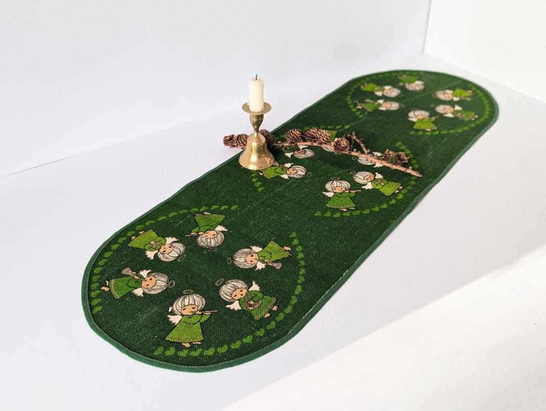 Danish Burlap Table Runner From "inka" Fabric. 70s Design With Angels ...