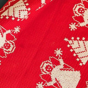 Danish Handmade Red Table Runner With Christmas Angels and Trees. Cross ...