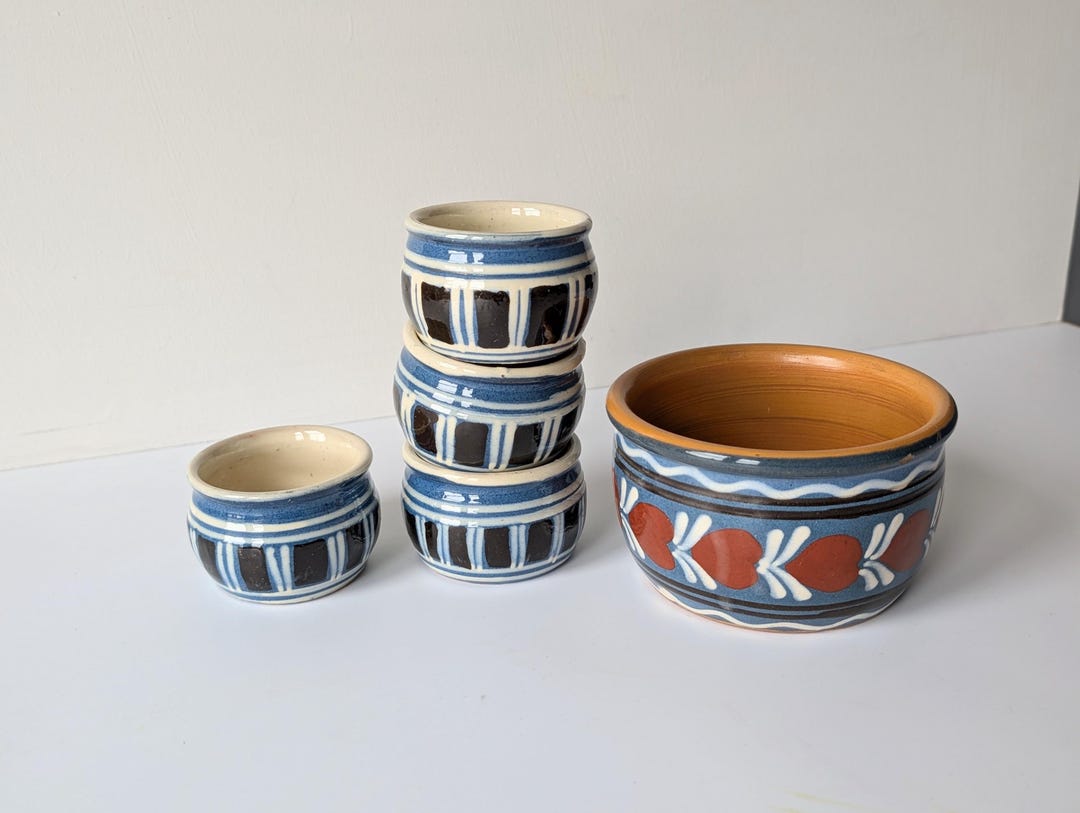 5 X Danish "abbednÆs Pottery" Ceramic Bowls. Hand Painted Handmade ...