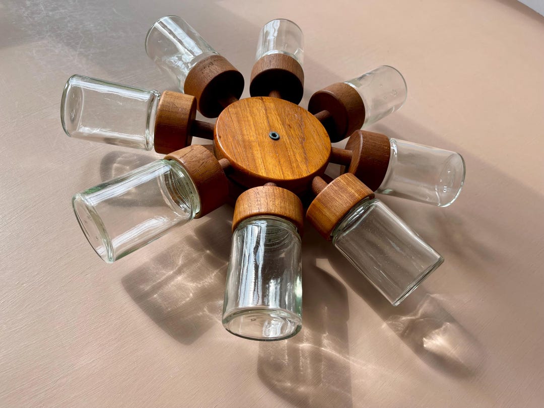 Digsmed Teak Spice Wheel / Spice Rack. Danish Design. 8 Jars ...