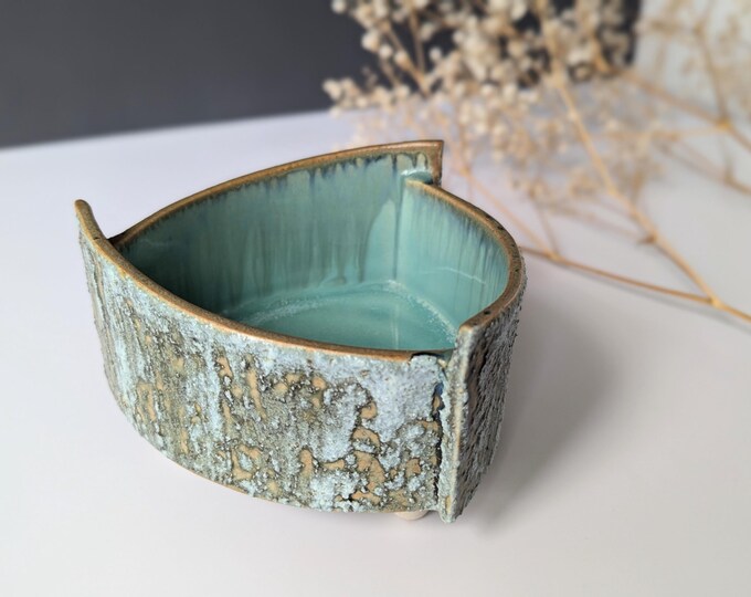 Rare YAMASAN Turquoise Triangular Ceramic Ikebana Flower Vase Bowl ...