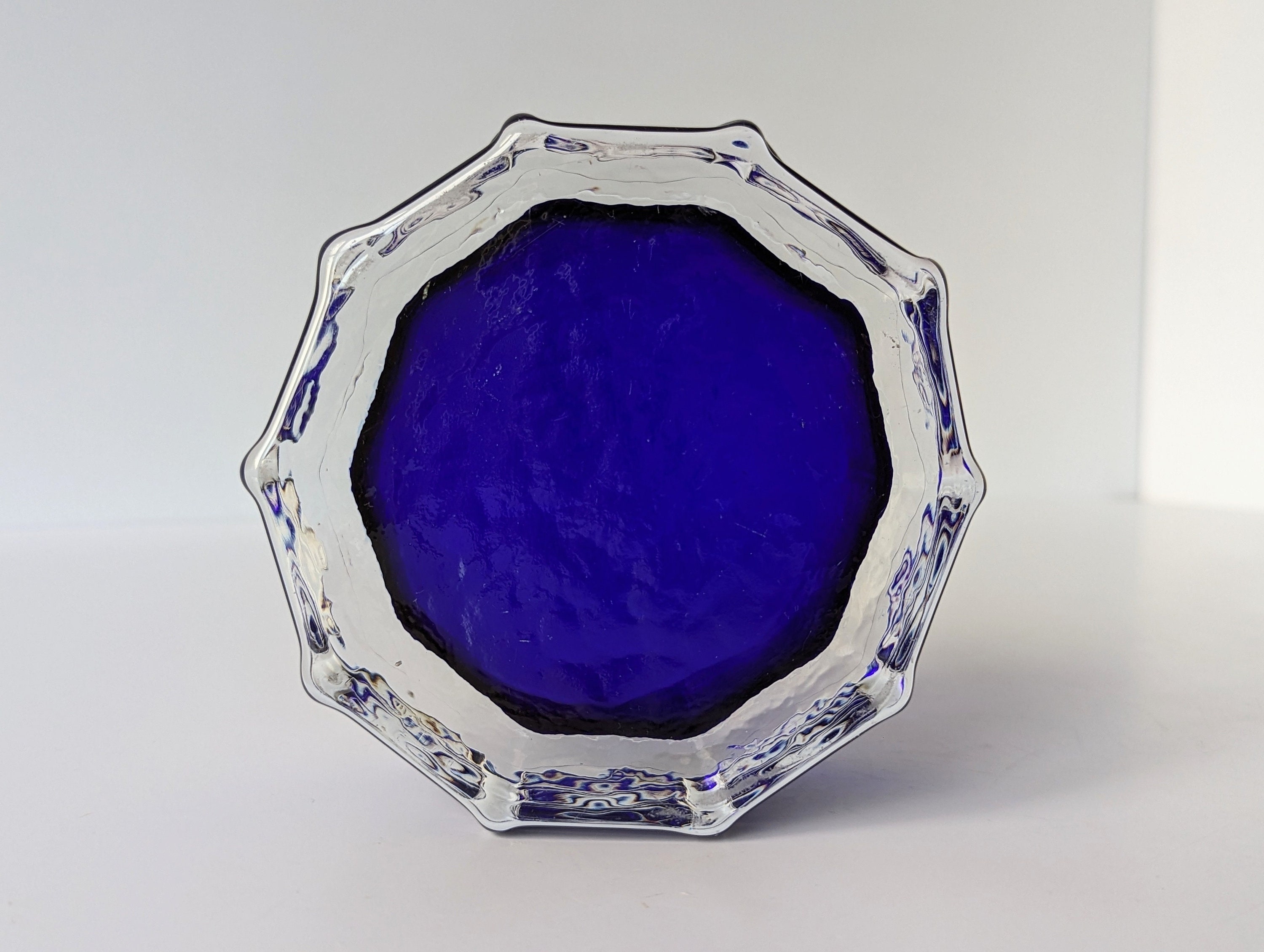 1970s Thick Glass Bowl - Layered Blue & Clear Bowl / Ashtray. Decagon ...