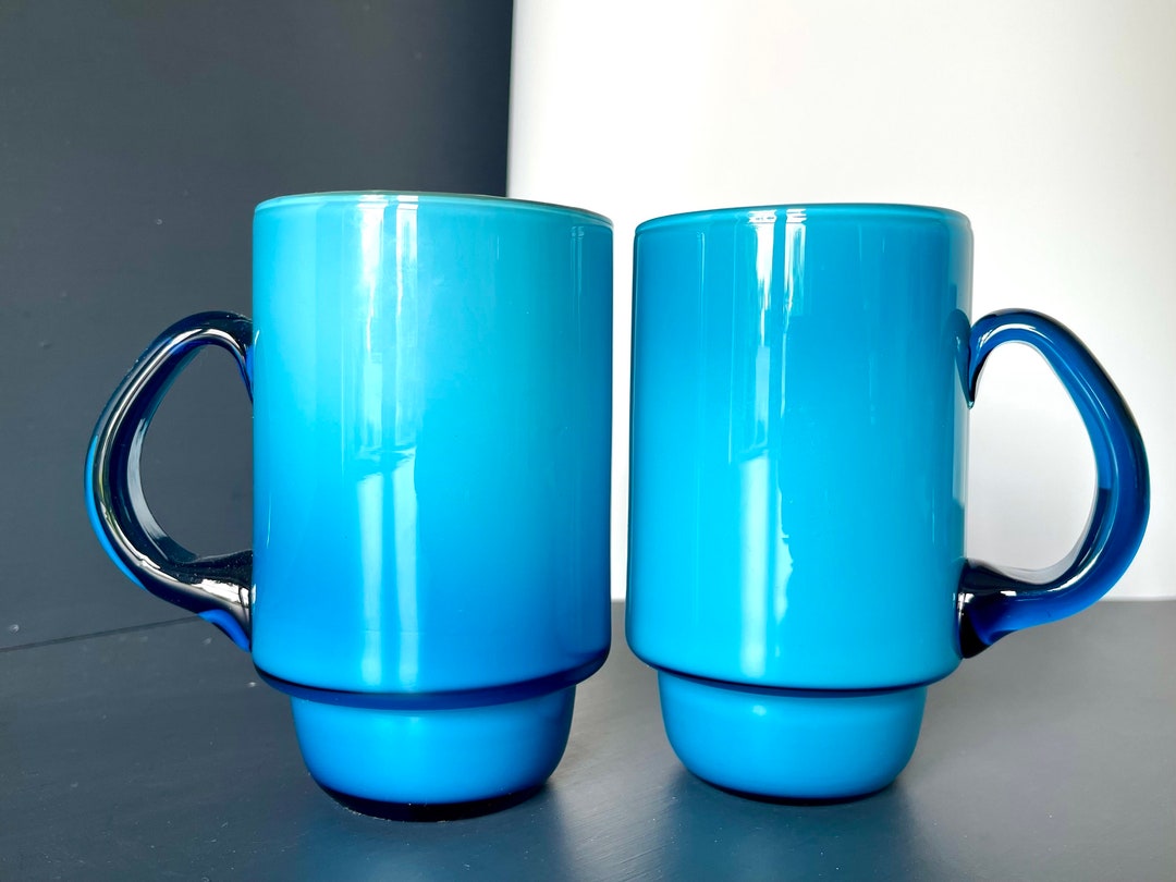 2 X Large Glass Mugs , Holmegaard Palet Series Bright Blue, Design ...