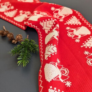 Danish Handmade Red Table Runner With Christmas Angels and Trees. Cross ...